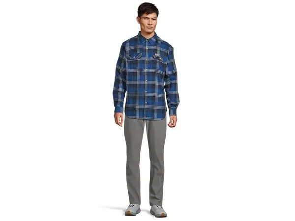 Columbia Flare Guntm Stretch Flannel Long Sleeve Button Up Mountain Trails Edge Plaid - Navy