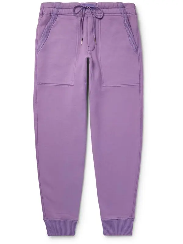 TOM FORD Tapered Garment-dyed Cotton-jersey Sweatpants - Purple