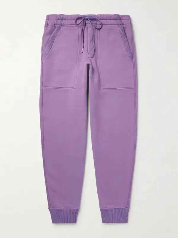 TOM FORD Tapered Garment-dyed Cotton-jersey Sweatpants - Purple