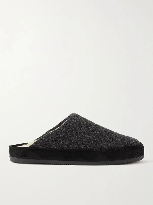 Mulo Suede-trimmed Shearling-lined Recycled-wool Slippers - Gray