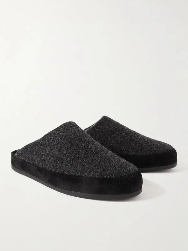 Mulo Suede-trimmed Shearling-lined Recycled-wool Slippers - Gray