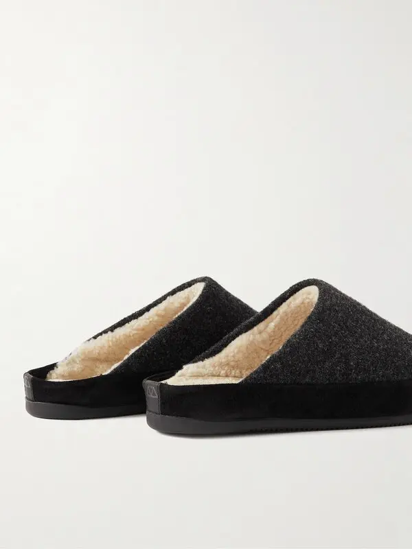 Mulo Suede-trimmed Shearling-lined Recycled-wool Slippers - Gray