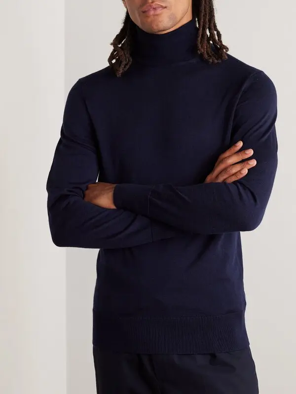 Mr P. Slim-fit Merino Wool Rollneck Sweater - Blue