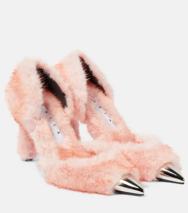 AREA Dagger Faux Fur-trimmed Pumps - Pink