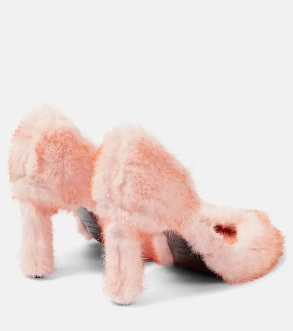 AREA Dagger Faux Fur-trimmed Pumps
