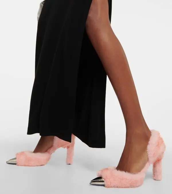 AREA Dagger Faux Fur-trimmed Pumps
