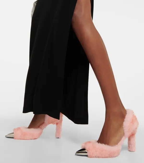 AREA Dagger Faux Fur-trimmed Pumps - Pink