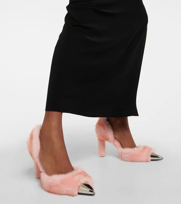 AREA Dagger Faux Fur-trimmed Pumps - Pink