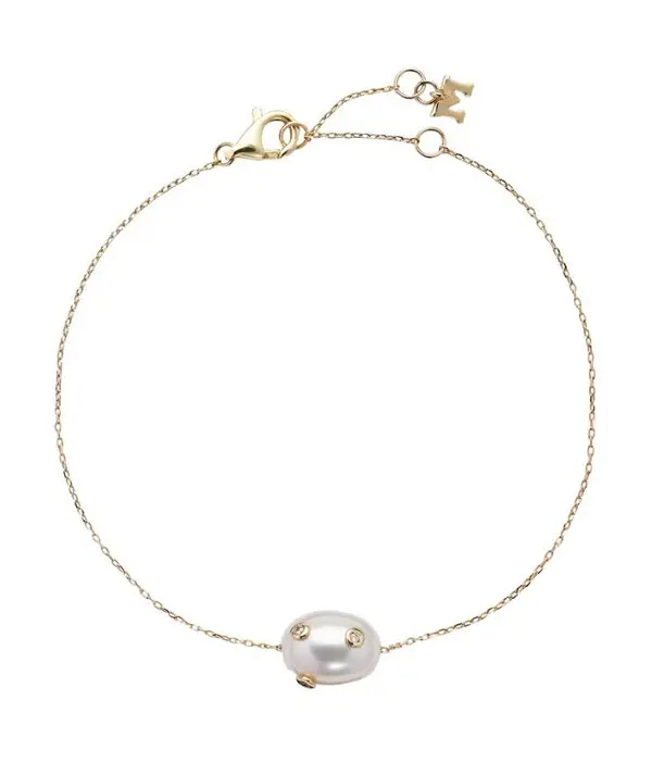 Mateo Bracelet With Baroque Pearl And Diamonds - Gold