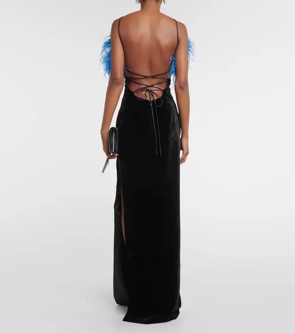 RASARIO Feather-trimmed Gown