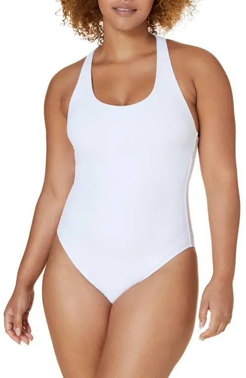ANDIE Tulum Ribbed One-piece Long Torso Swimsuit - White