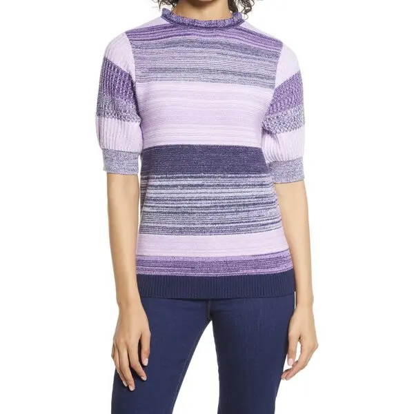 Halogen Stripe Ribbed Sweater - Purple Multi Stripe
