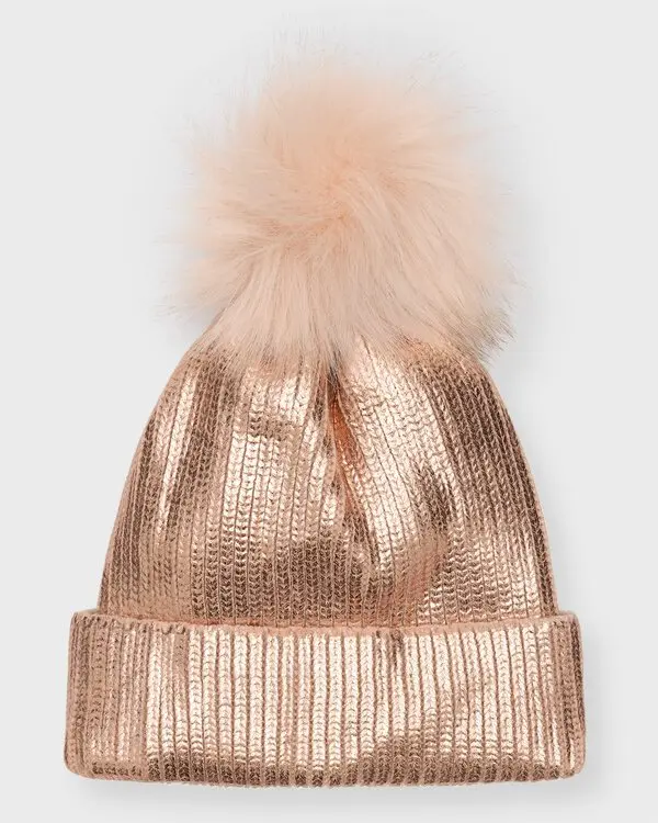 Adrienne Landau Metallic Silver Pink Pom Beanie Women main image 4