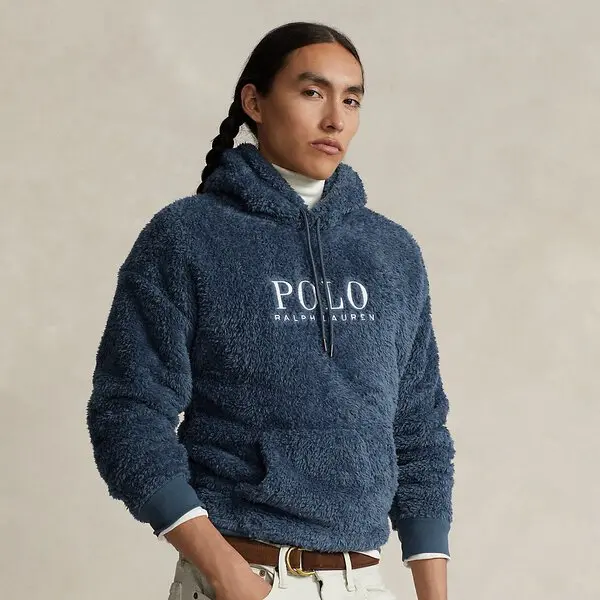 Ralph Lauren Embroidered-Logo Pile Fleece Hoodie In Blue Corsair
