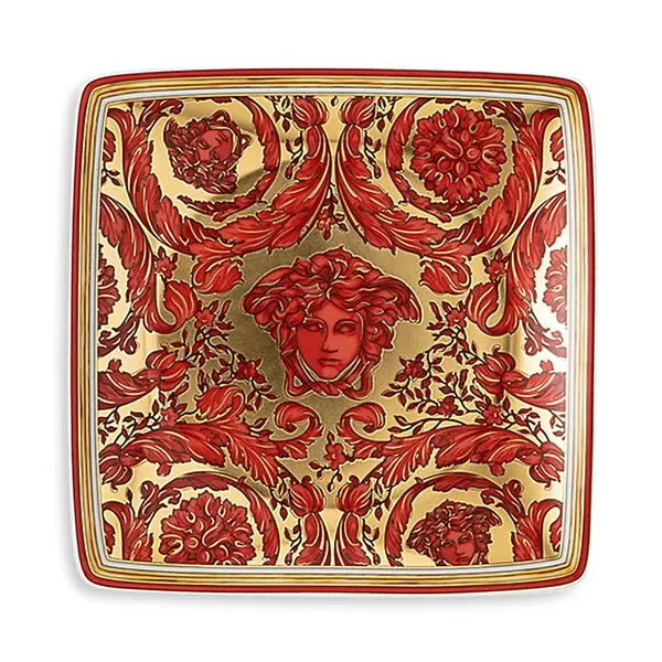 Versace Medusa Garland Canape Square Dish - Red/gold