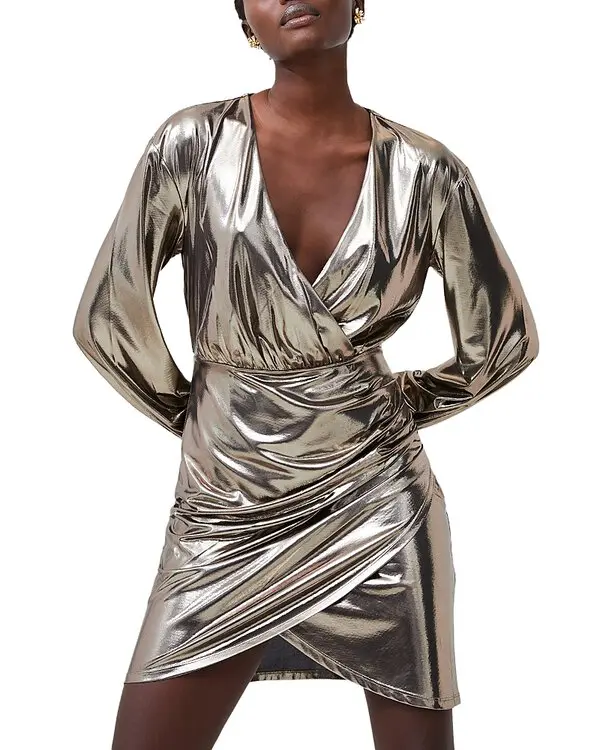 knee length dresses for ladies Grey Liquid Metal Sequined Mini Dress – Auraya Fashion