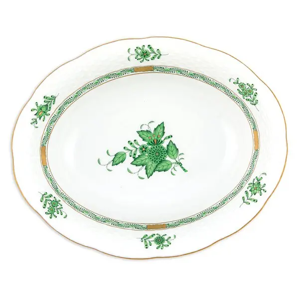 HEREND Chinese Bouquet Oval Vegetable Dish - Green