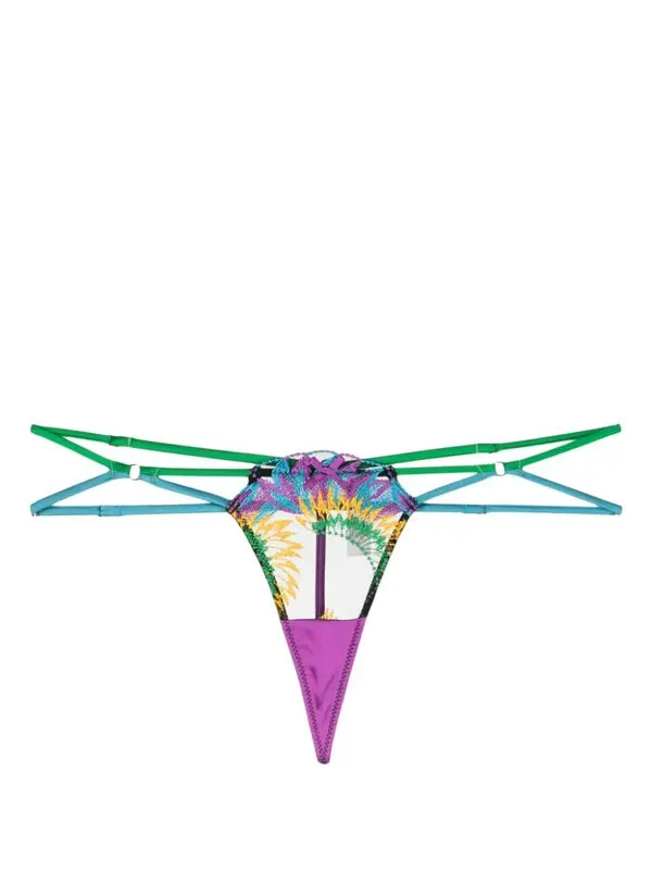 FLEUR DU MAL Carnival Embroidered Satin Thong - Purple