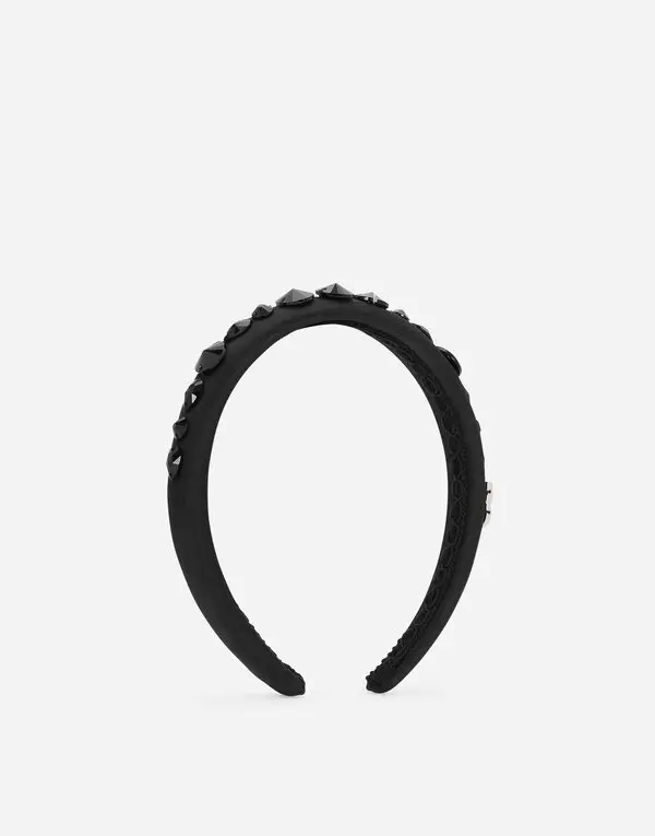 Dolce & Gabbana Satin Headband With Stone Appliques - Black