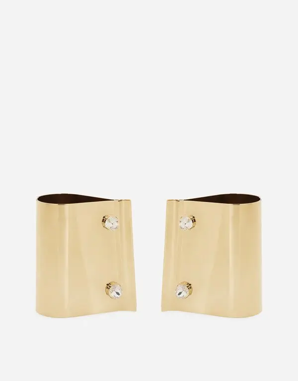 Dolce & Gabbana Rigid Metal Cuffs With Rhinestone-detailed Buttons - Gold