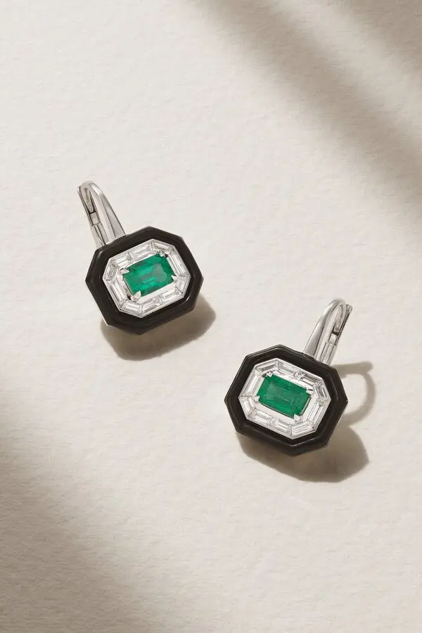 Nikos Koulis Oui Diamond And Emerald Earrings - Gold