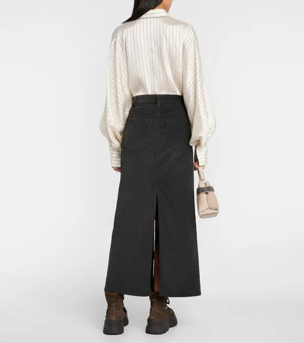 Brunello Cucinelli Cotton Corduroy Maxi Skirt - Black