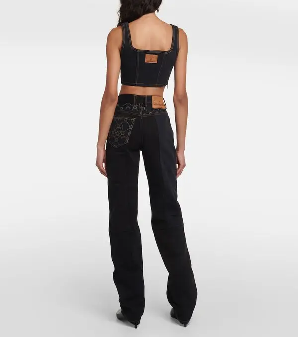 MARINE SERRE Regenerated Cropped Denim Bustier - Blue
