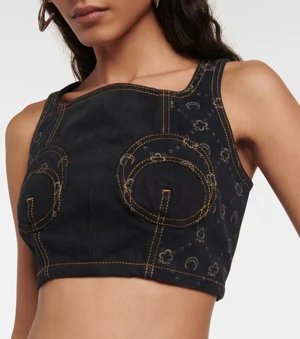 MARINE SERRE Regenerated Cropped Denim Bustier - Blue