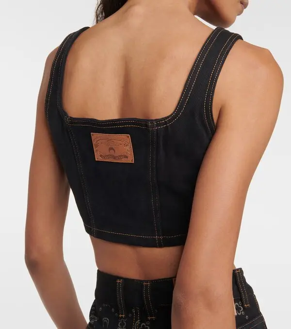 MARINE SERRE Regenerated Cropped Denim Bustier - Blue