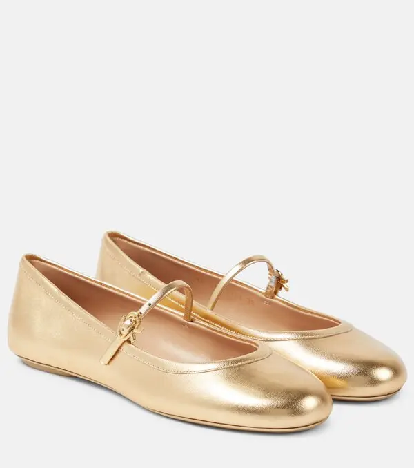 GIANVITO ROSSI Carla Metallic Leather Ballet Flats - Gold