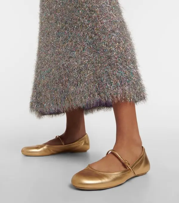 GIANVITO ROSSI Carla Metallic Leather Ballet Flats - Gold
