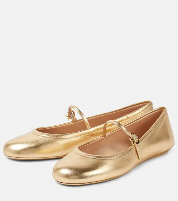 GIANVITO ROSSI Carla Metallic Leather Ballet Flats - Gold