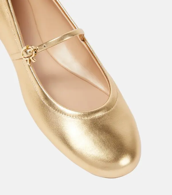 GIANVITO ROSSI Carla Metallic Leather Ballet Flats - Gold