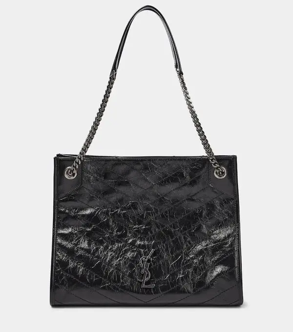 Saint Laurent Niki Crinkled Leather Shopper - Black