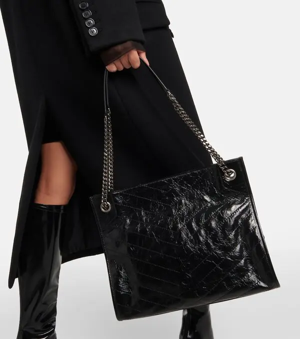 Saint Laurent Niki Crinkled Leather Shopper - Black