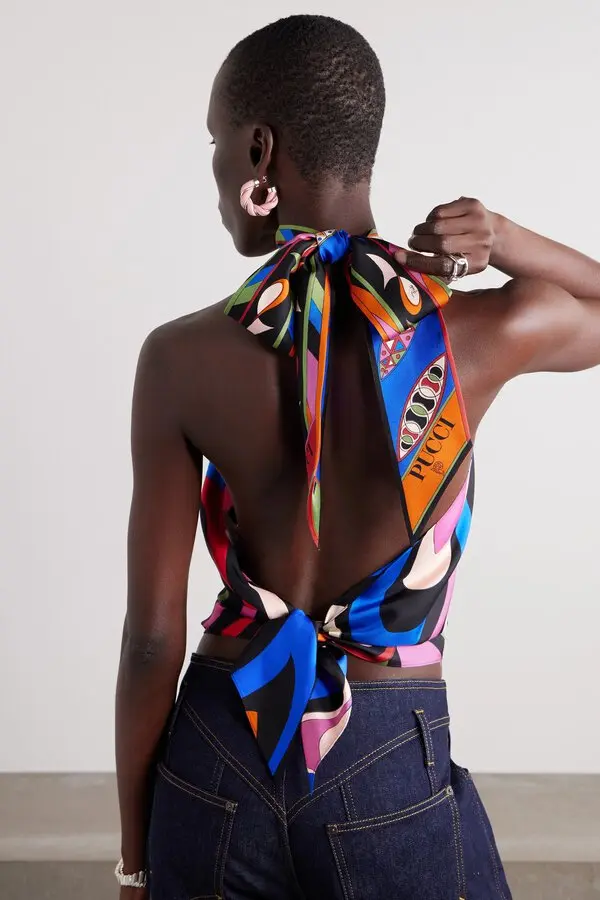 Emilio Pucci Open-back Printed Silk-twill Top