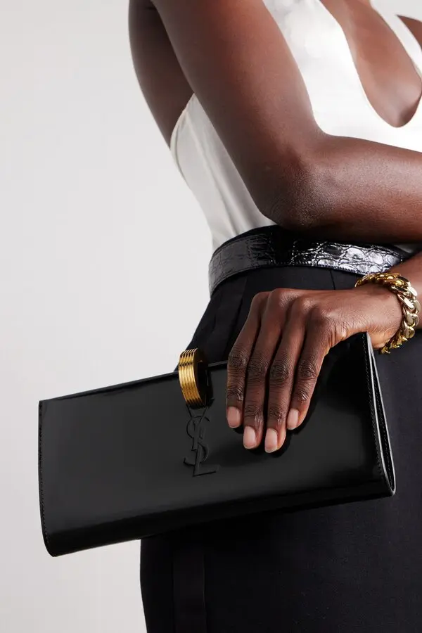 Saint Laurent Daria Patent-leather Clutch - Black