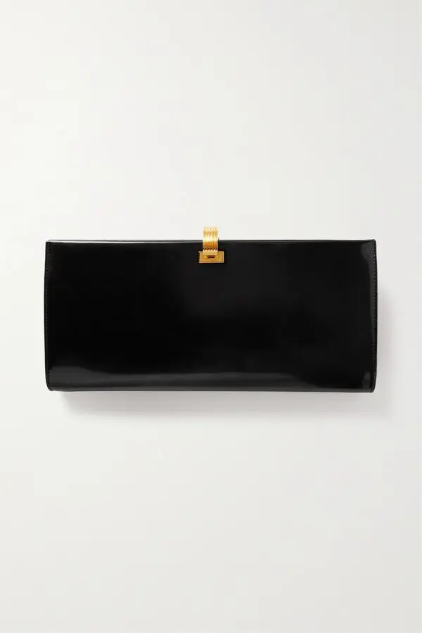 Saint Laurent Daria Patent-leather Clutch - Black