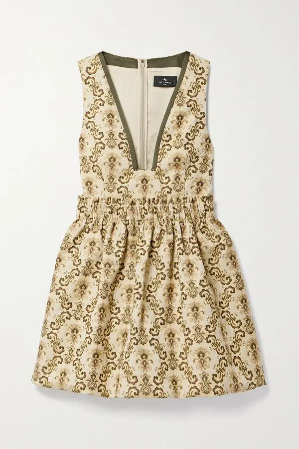 Etro Grosgrain-trimmed Metallic Brocade Mini Dress - Gold