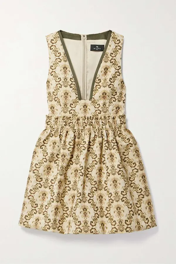 Etro Grosgrain-trimmed Metallic Brocade Mini Dress