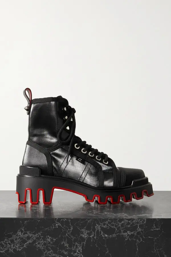 CHRISTIAN LOUBOUTIN Panaroot Dune 40 Coated Cotton-canvas Platform Ankle Boots