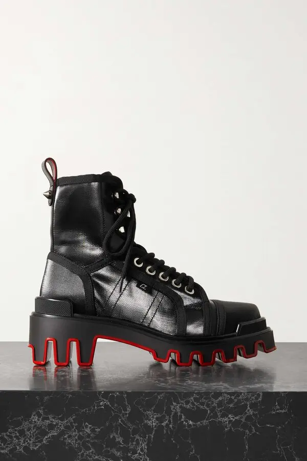 CHRISTIAN LOUBOUTIN Panaroot Dune 40 Coated Cotton-canvas Platform Ankle Boots