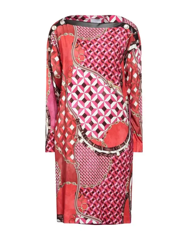CLIPS MORE Geometric Print Long Sleeve Mini Dress
