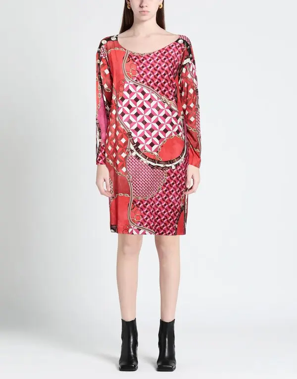 CLIPS MORE Geometric Print Long Sleeve Mini Dress