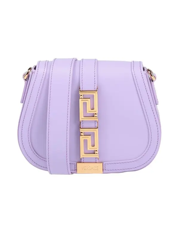 Versace Leather Crossbody Bag With Gold Tone Hardware - Purple