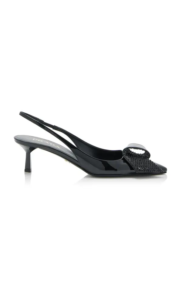 Prada Crystal-embellished Patent Leather Slingback Pumps - Black