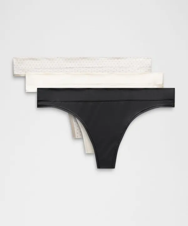 Lululemon Underease Mid-rise Thong Underwear - Black/coconut Ivory/flower Dot Soft Ivory Mojave Tan