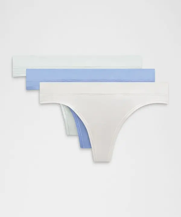 Lululemon Underease Mid-rise Thong Underwear - Dove Grey/pelican/sinatra Blue
