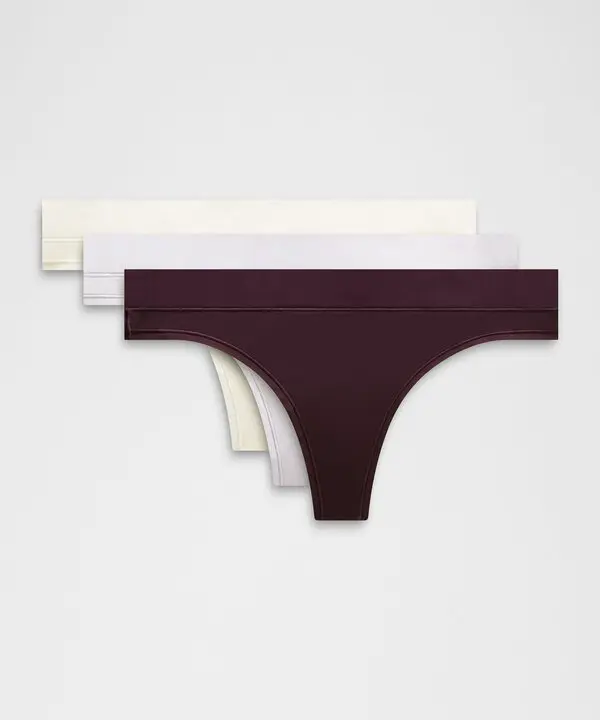 Lululemon Underease Mid-rise Thong Underwear - Light Ivory/faint Lavender/black Plum