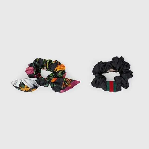 Gucci Silk Gg Scrunchie Set - Black | Editorialist display picture 3